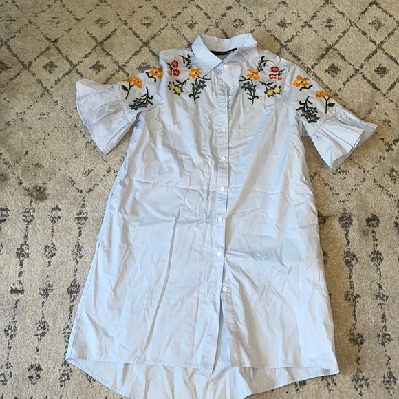 Zara | Tops | Light Blue Collard Zara Button Down With Embroidered ...